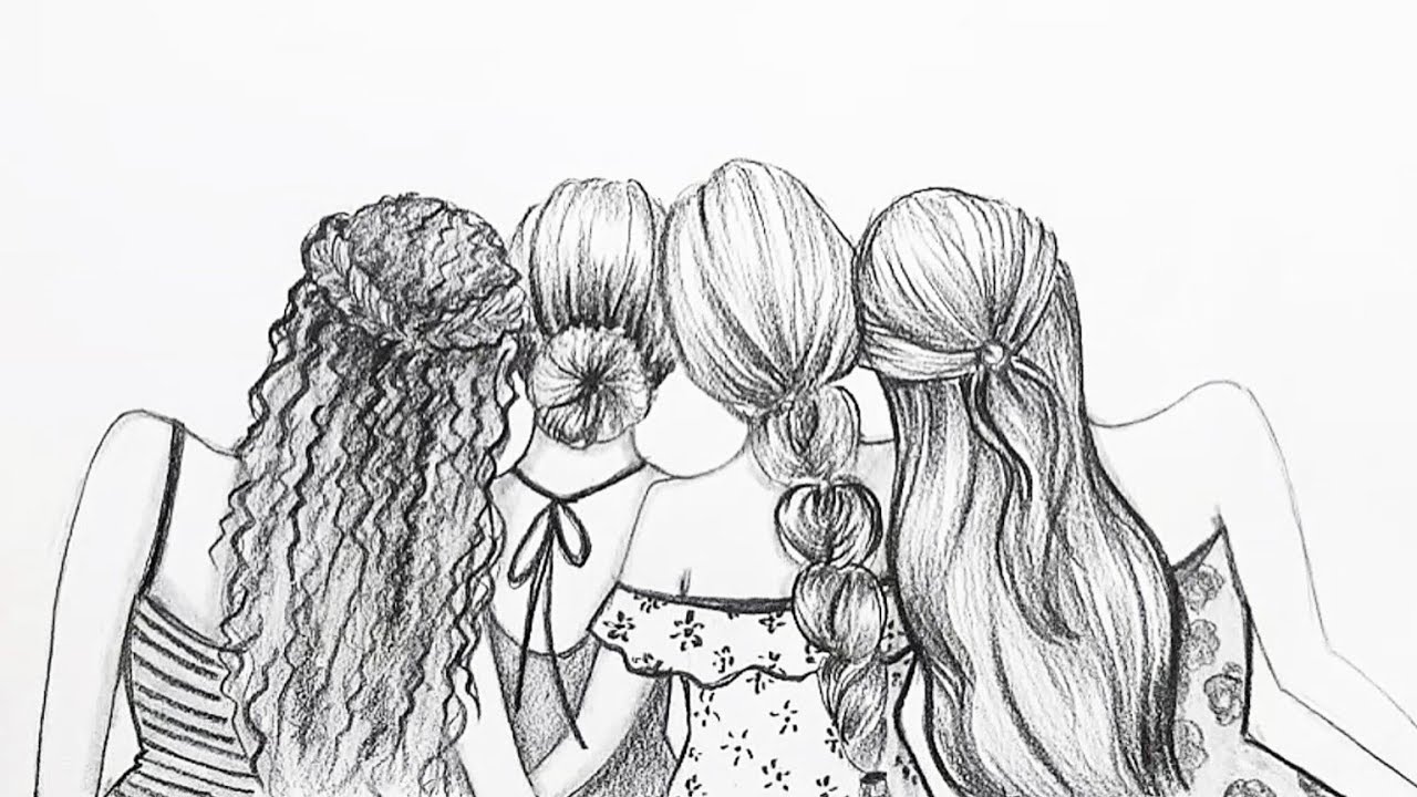 tutorial easy drawing the best friends || how to drawing 4 girls ...