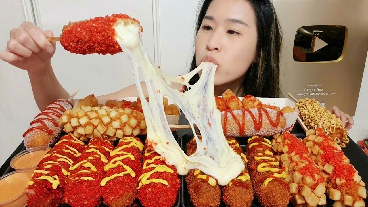 CHEESIEST Korean Corn Dogs Ever! 🤯 ASMR Mukbang | Satisfying Eating ...