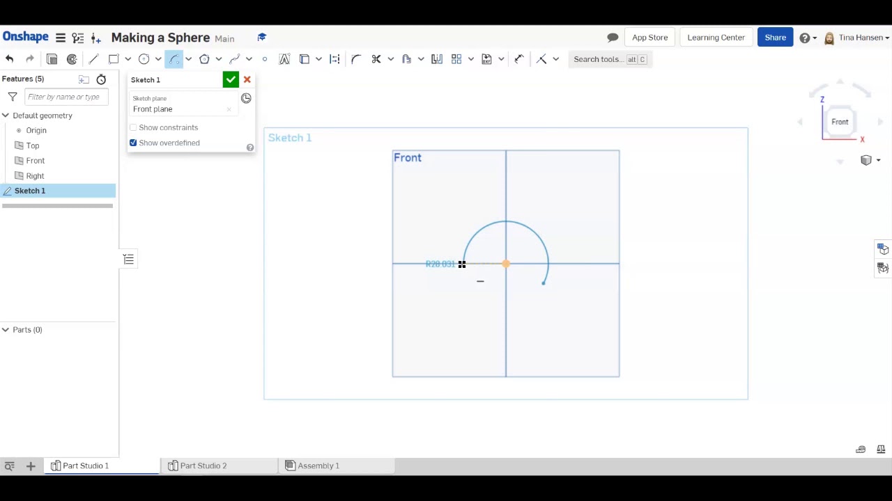 Onshape Hint #3: Making a Sphere Using a Revolve - YouTube