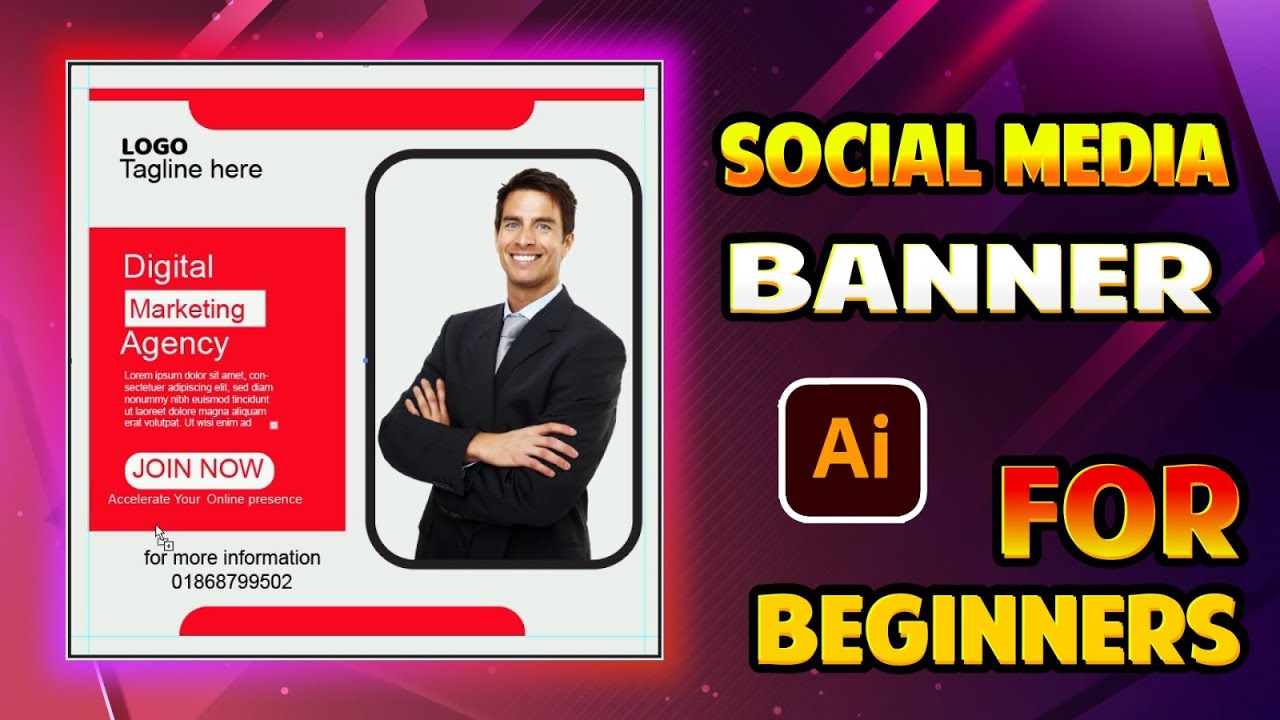 Social Media Banner Design Tutorial Adobe Illustrator Speed Art ? - YouTube