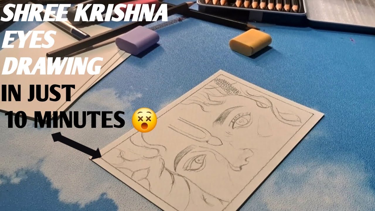 Shree Krishna Eyes Drawing – Divine Krishna Eye Art | Pencil Sketch ...