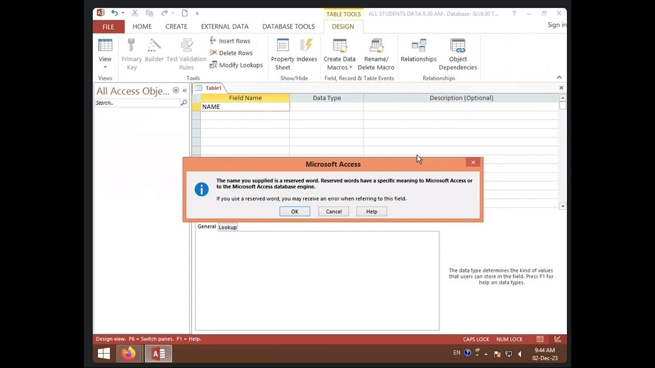 9.30 TO 10.00 AM MS ACCESS 2013 ( DAY -2 ) TOLD TO FILL DATA BY SARIKA KIRAR ( 02 DEC 2023 ...