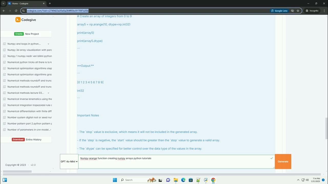 numpy arange function creating numpy arrays python tutorials - YouTube