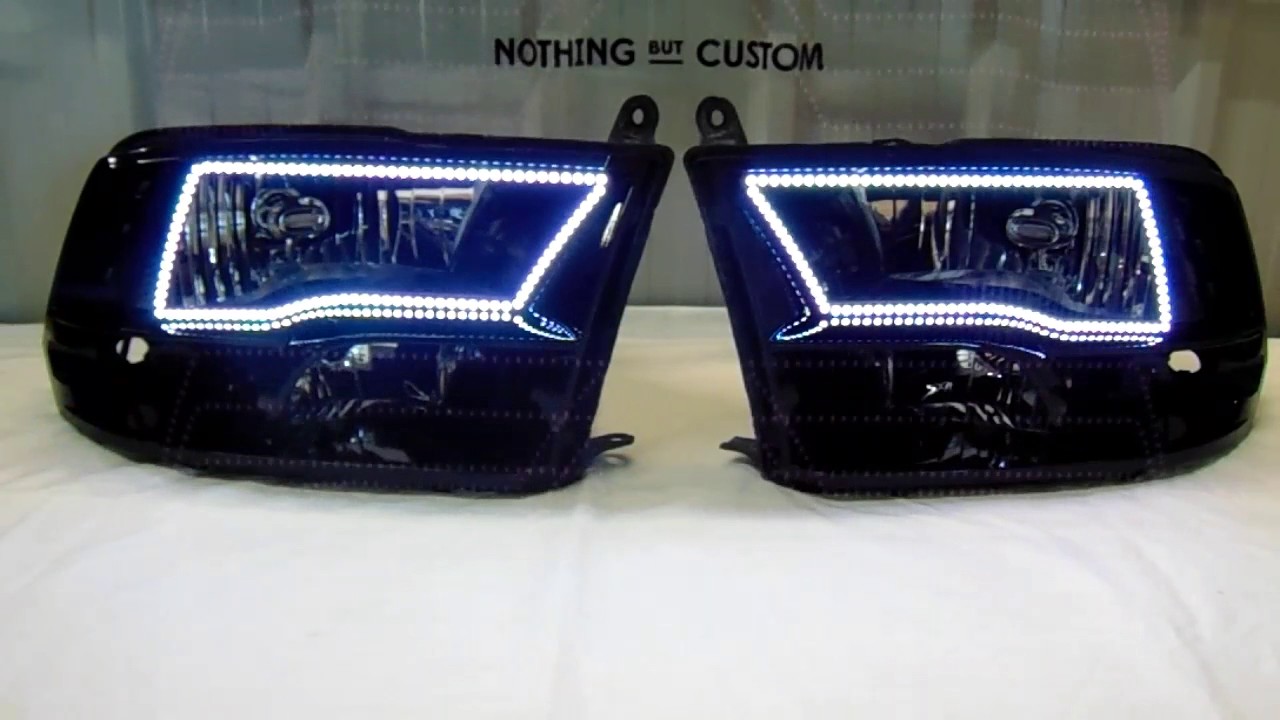 Custom Quad Ram headlights with RGB halos. - YouTube