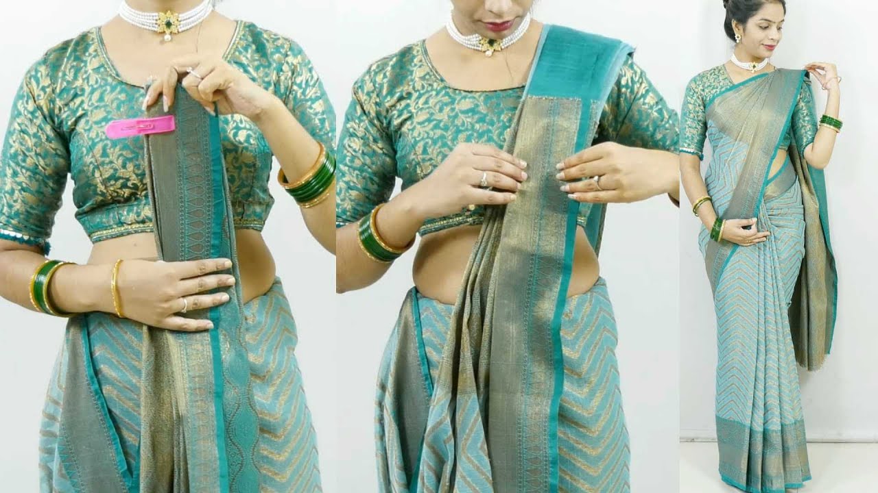 Tissue silk saree draping tutorial for beginners step by step | Saree ...