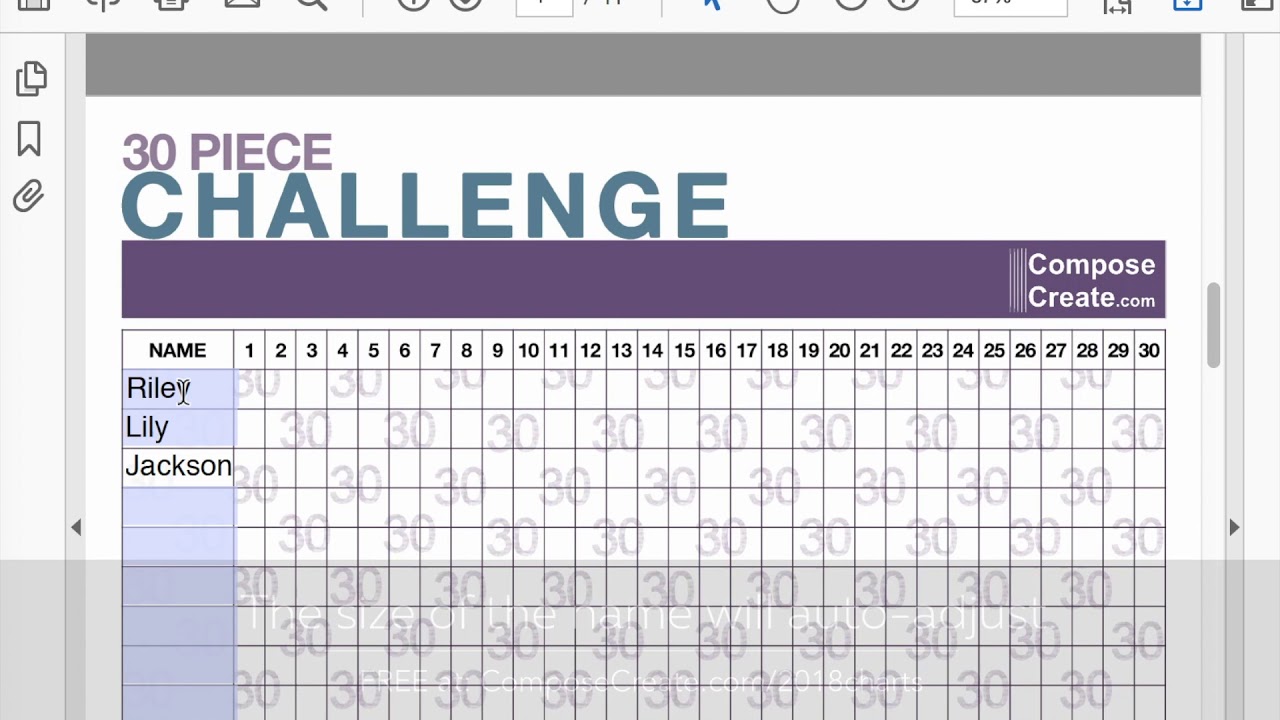 How to type in names to the editable 30 and 40 piece challenge charts ...