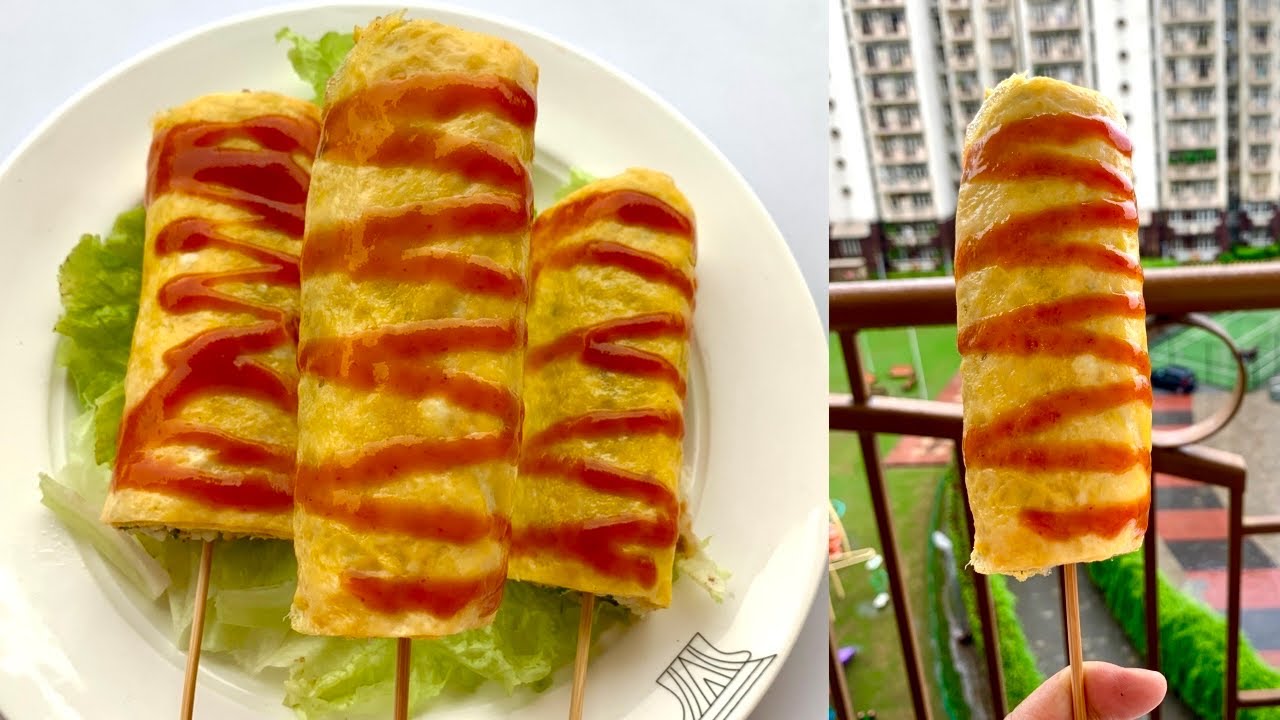 Rice hotdog [simple homemade hotdog] Egg roll recipe - YouTube