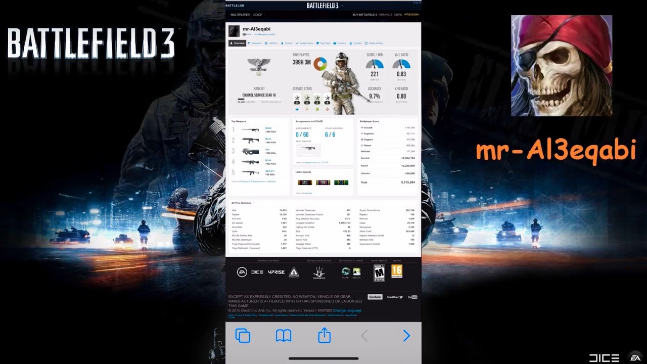 Battlefield 3 profile on PS3 - YouTube