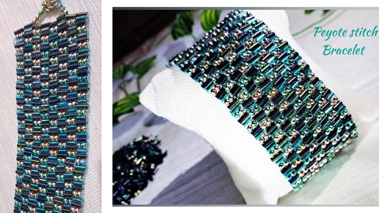 How to create a beautiful peyote stitch bracelet with tube beads / bugle beads tutorial step by ...