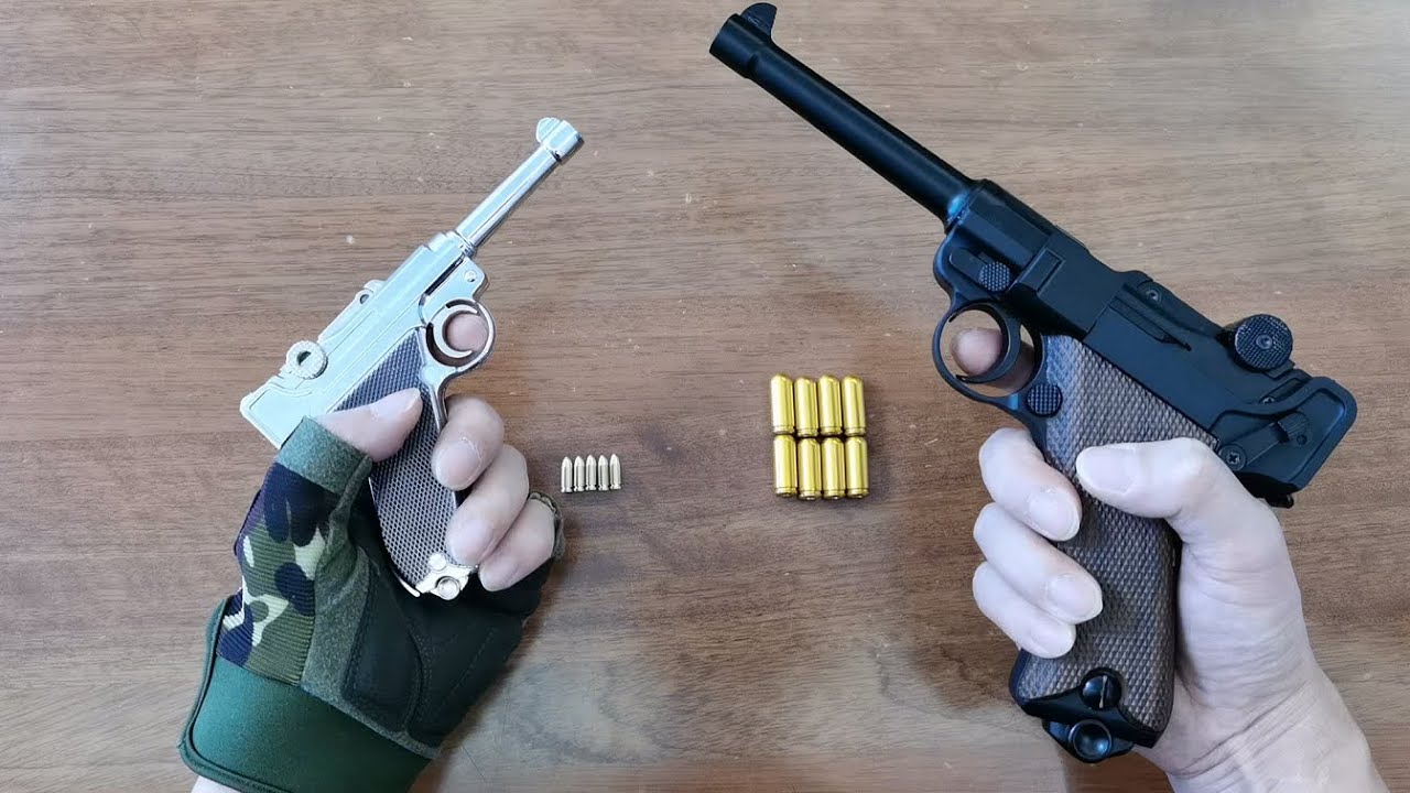 Mini Luger P08 Pistol VS Luger P08 Auto Shell Ejecting Blowback Toy Gun ...