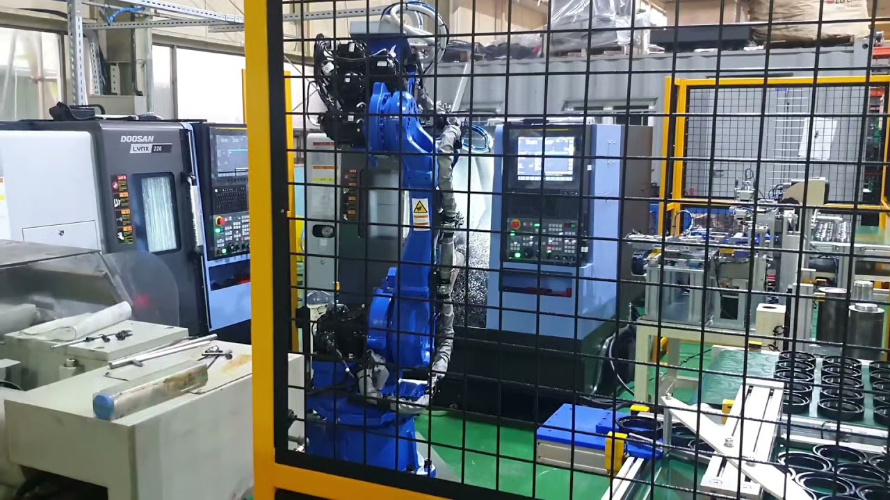 Cnc 가공로봇자동화소재공급자동화소재공급컨베어야스카와두산공작기계검사자동화배출자동화robot Auto Line