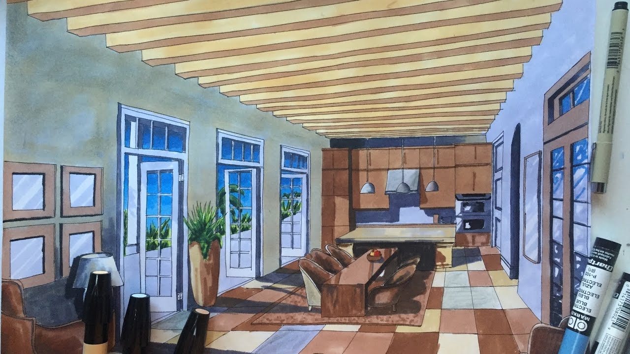 Speed Drawing an Interior Design with Chartpak Markers - YouTube