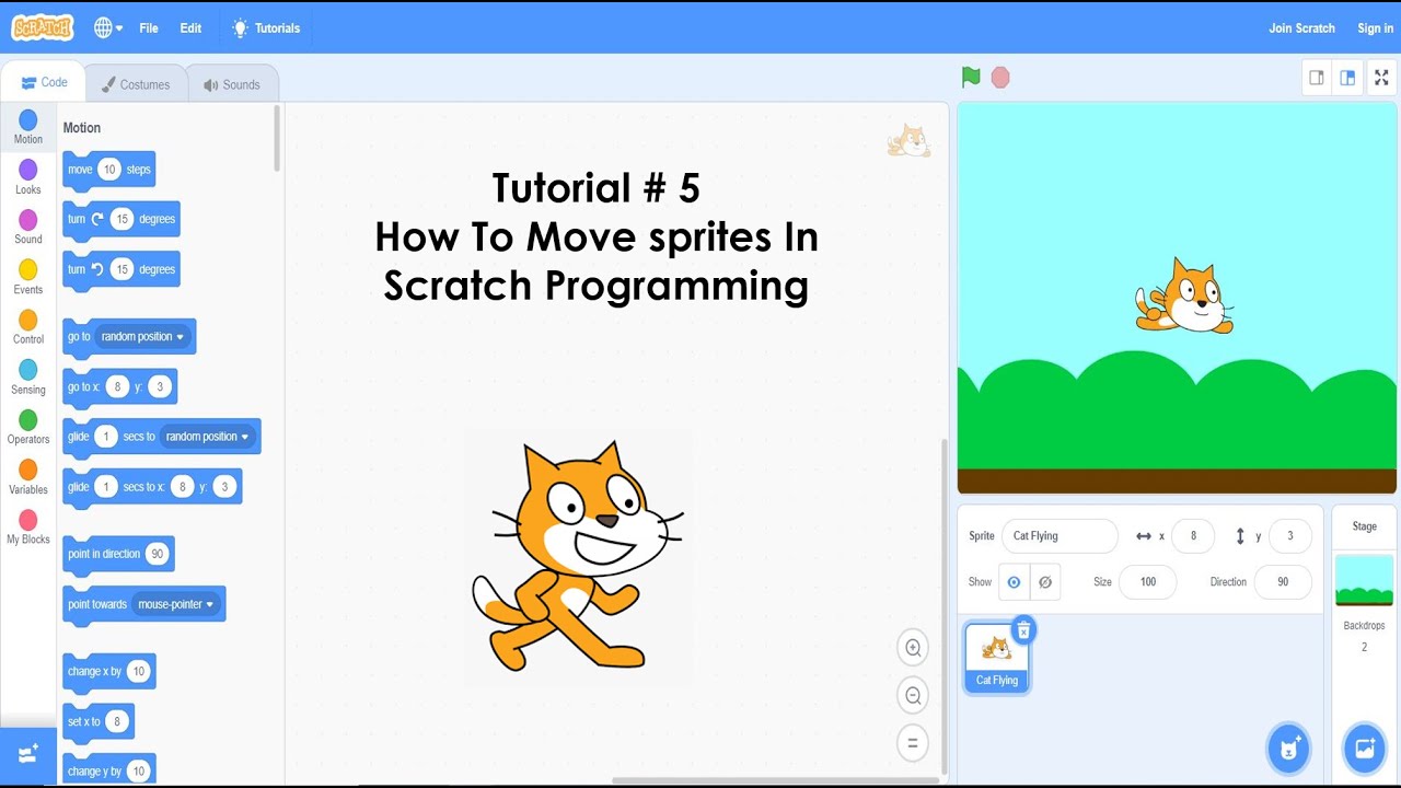 How To Move A Sprite And Understanding Motion In Scratch | Tutorial # 5