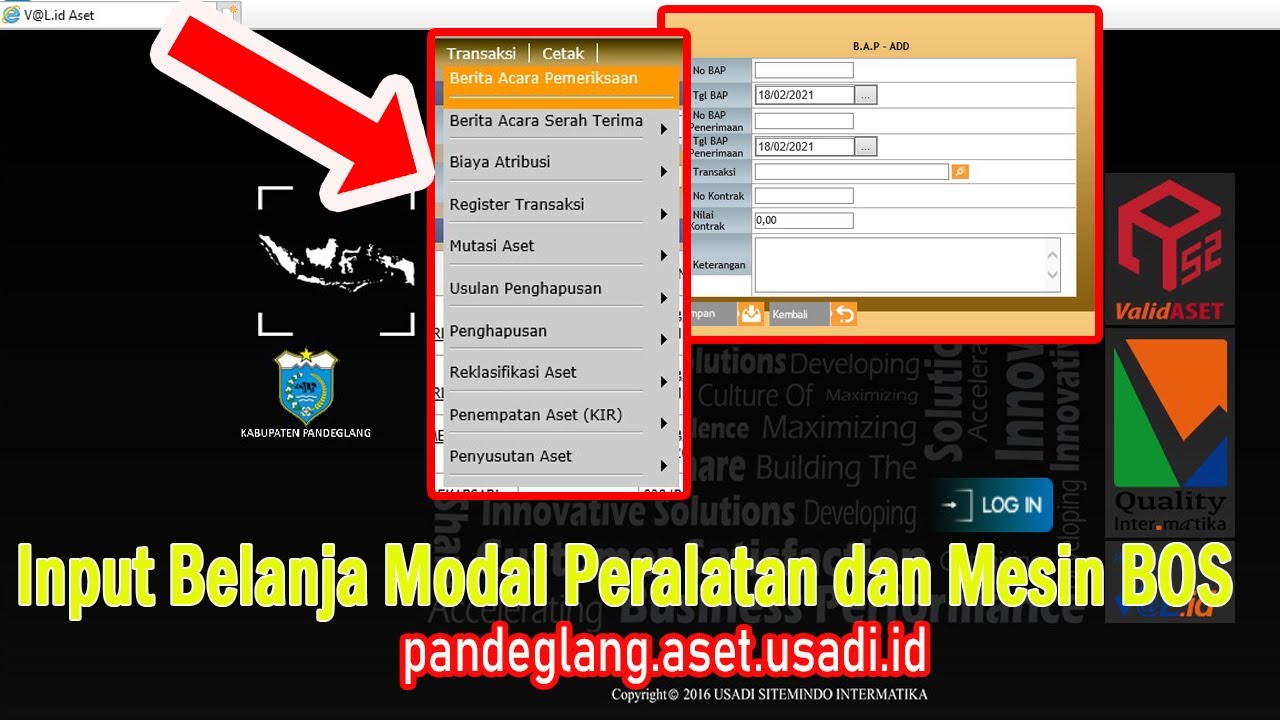 Tutorial Input Belanja Modal Peralatan dan Mesin BOS pandeglang.aset.usadi.id | valid id/valid ...