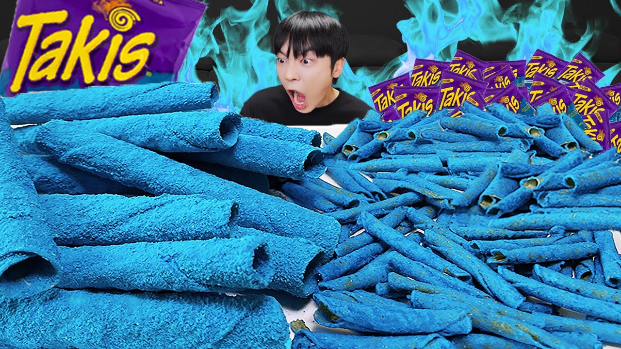 자이언트 블루 타키스 !? 만드는 방법 & 레시피 SPICY GIANT BLUE TAKIS !? EATING #FYP - YouTube