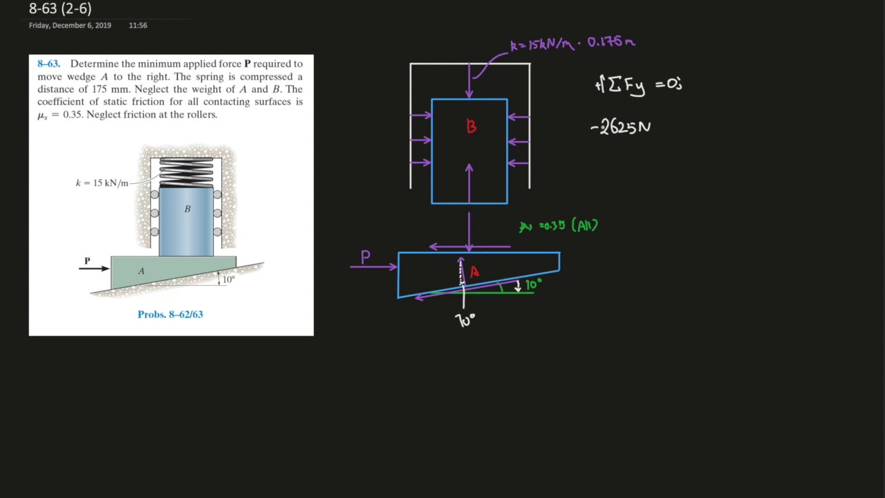 8 63 Determine The Minimum Applied Force P So That The Wedge Will Move