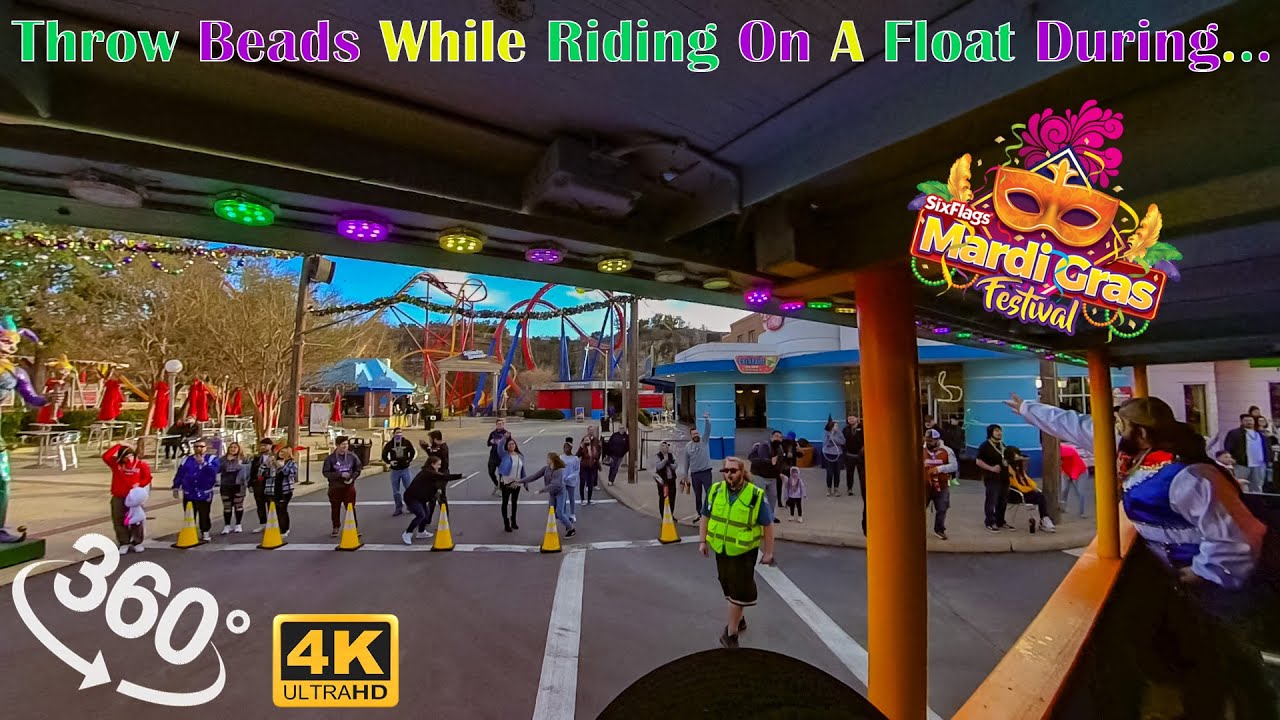 POV Of Throwing Beads On A Parade Float During Mardi Gras @ Six Flags ...