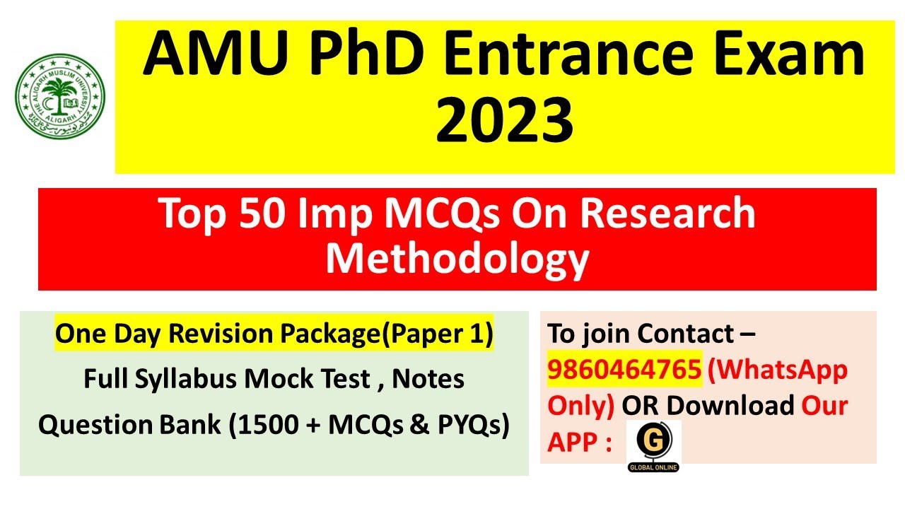 MU PhD Entrance Exam 2023 | Top 50 Imp MCQs On Research Methodology ...
