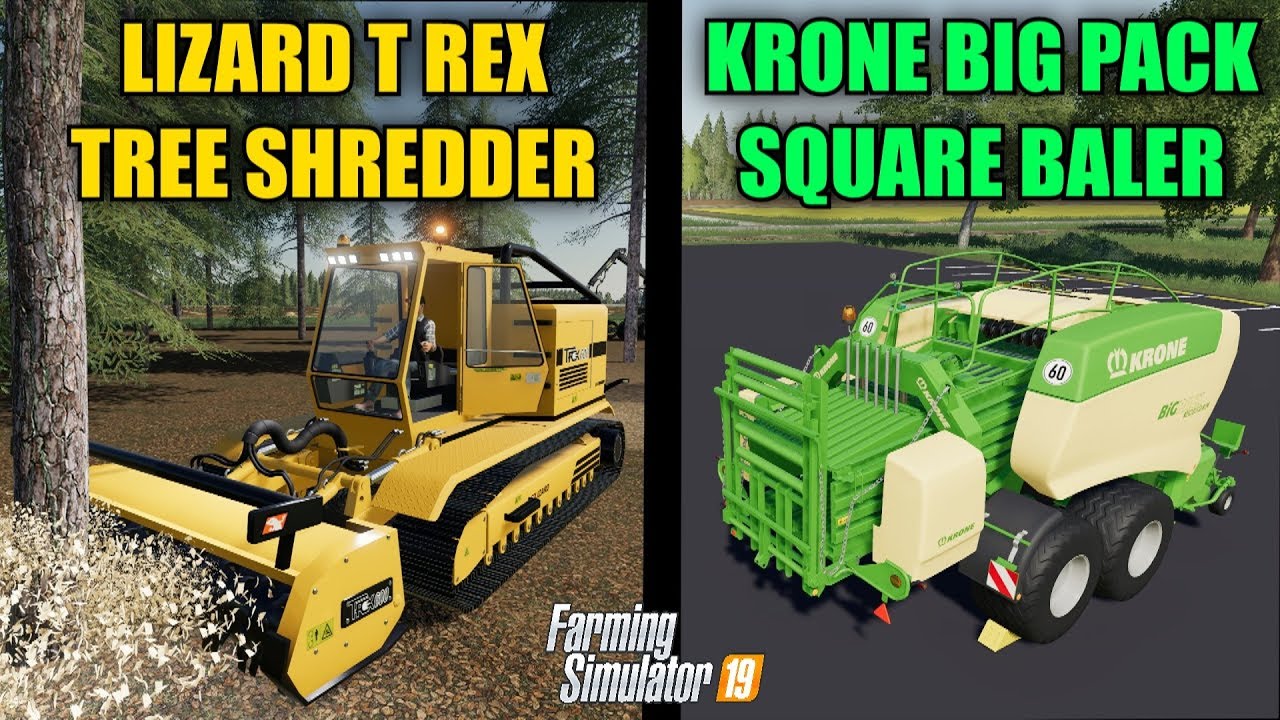 Lizard T Rex 600 Tree Shredder & Krone Big Pack 1290 HDP Baler Mod ...