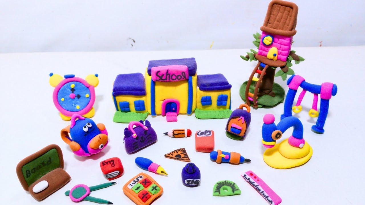 DIY How to make polymer clay miniature school, miniature tree house ...