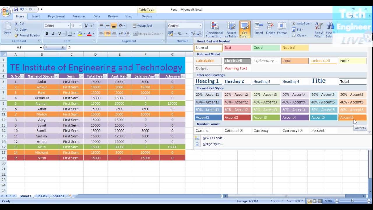 Setting up the page with Formating and Cell Styles in MS Excel - YouTube