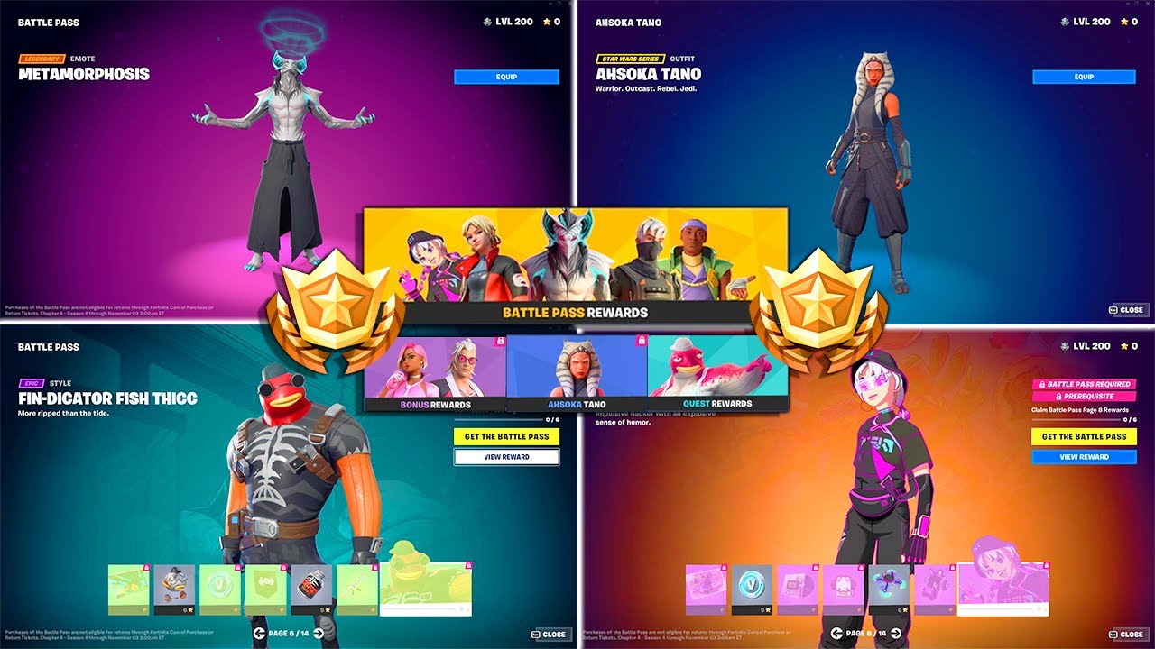 Fortnite Chapter 4 Season 4 ALL BATTLE PASS & Bonus Rewards showcase ...