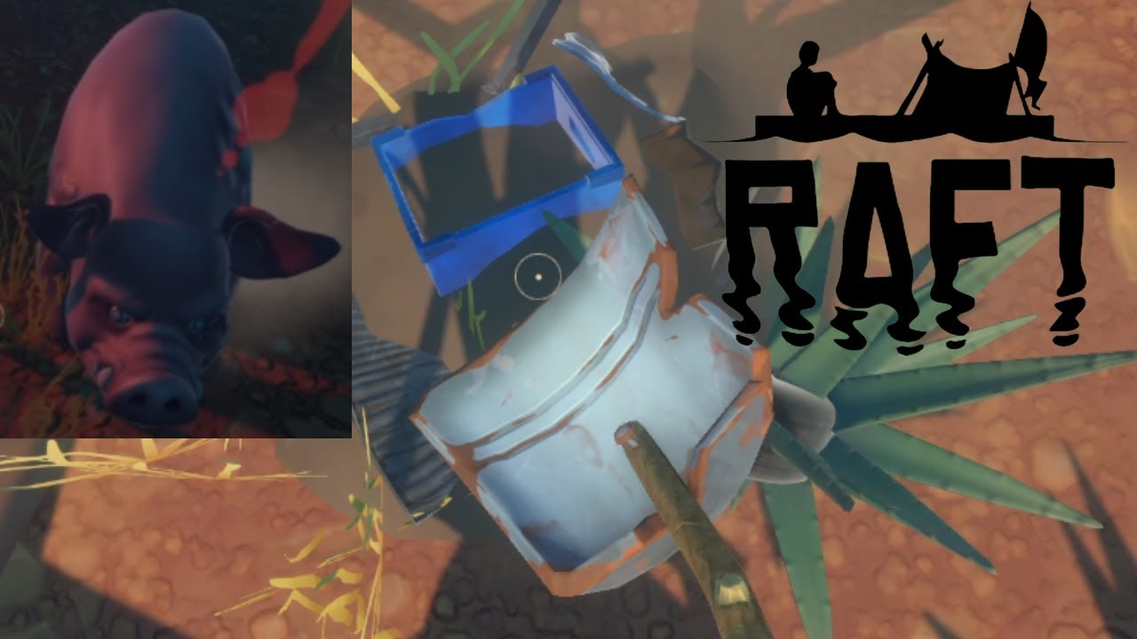 Dug up a treasure and met mutant pigs in the game RAFT #16 (No talking ...