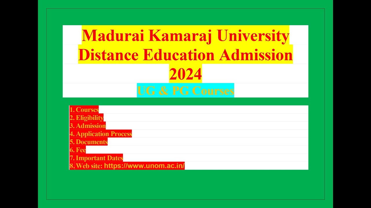 DISTANCE EDUCATION ADMISSION 2024 - MKU - MADURAI KAMARAJ UNIVERSITY ...