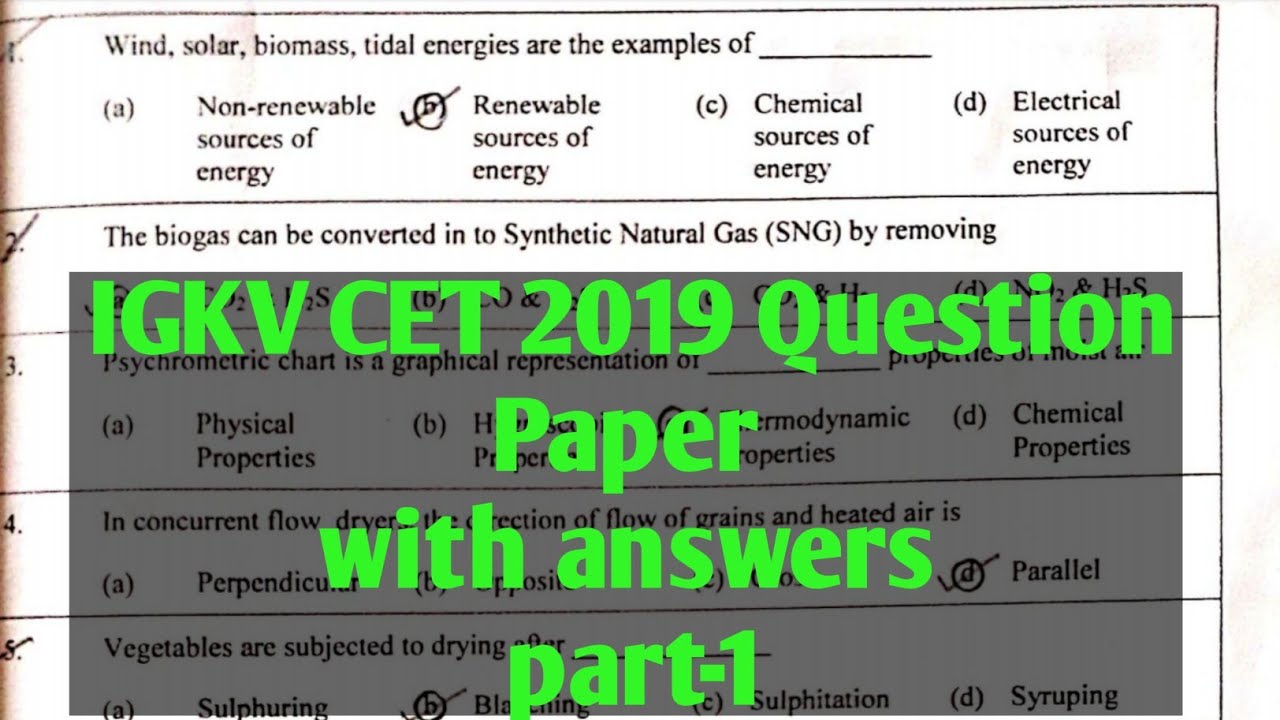 IGKV CET 2019 Question paper with answers || Part-1 ||useful for ...