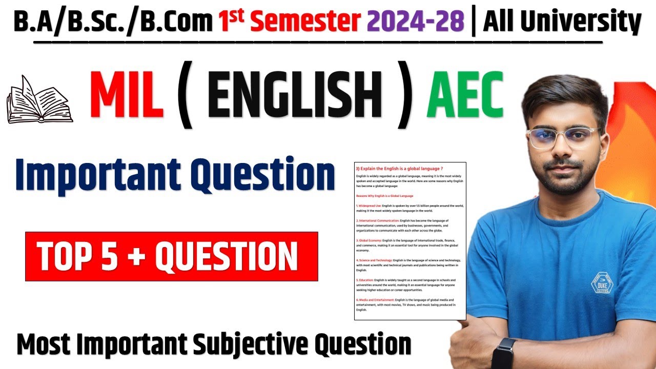 AEC ( ENGLISH ) MIL 1st Semester Question Paper 2024-28 | AEC English ...