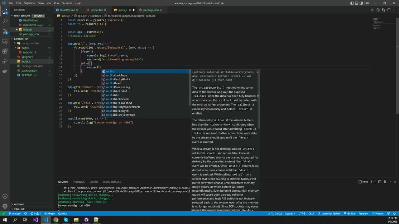 Send Html Files Using Fs Module Nodejs Prep 101 Youtube