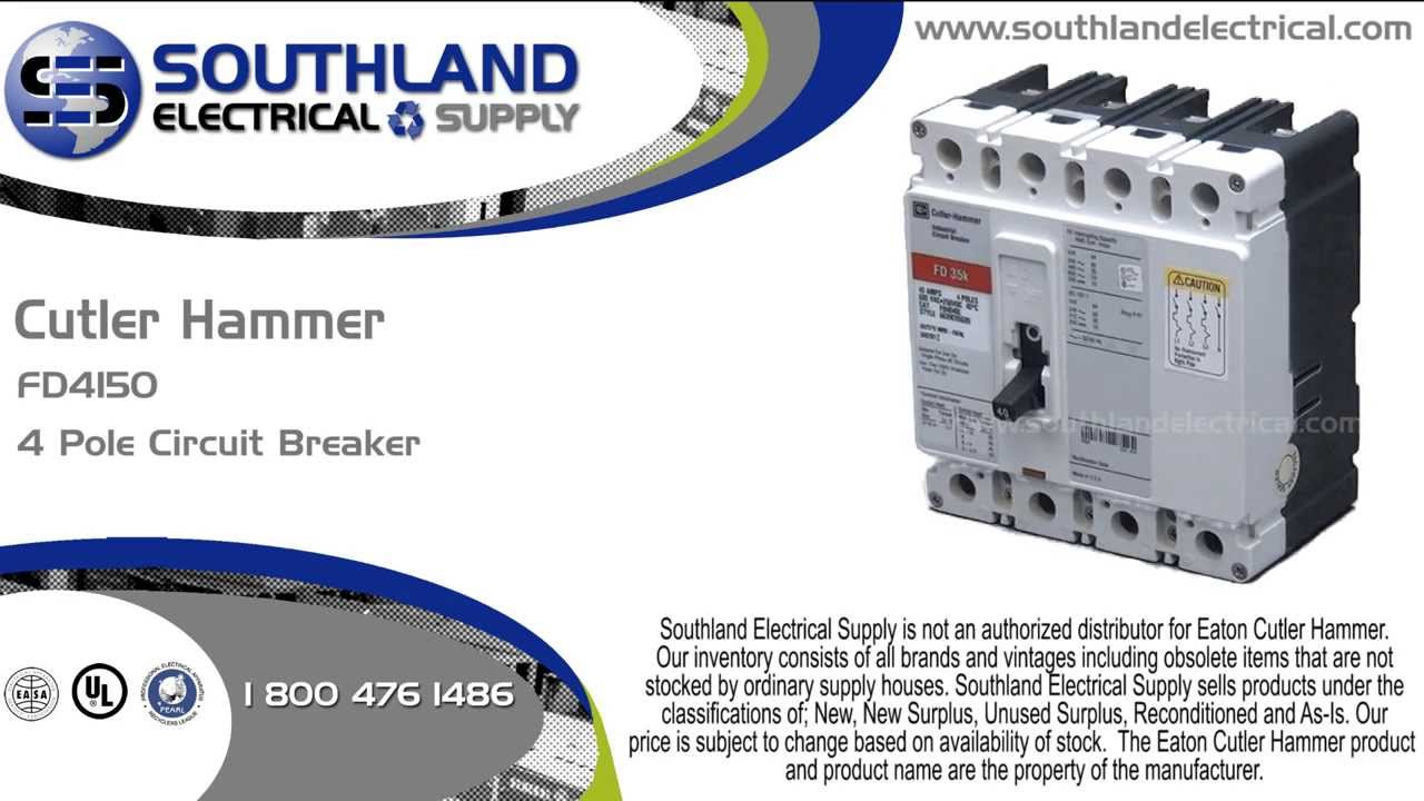 Eaton Cutler Hammer FD4150, 150 Amp, 600 Volt, 4 Pole Circuit Breaker ...