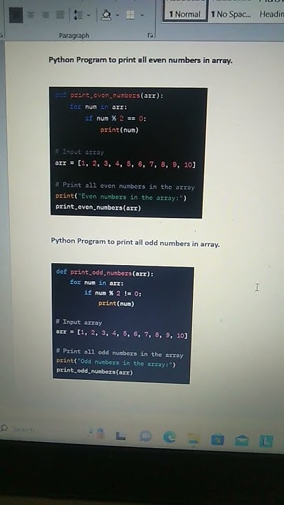 Python program to print all even numbers and odd numbers in array - YouTube