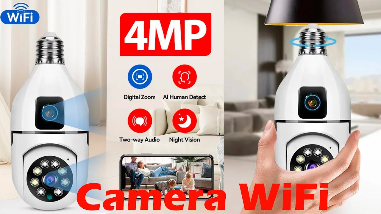 4MP E27 Dual Lens Bulb Camera WiFi Surveillance Night Vision 360 PTZ ...