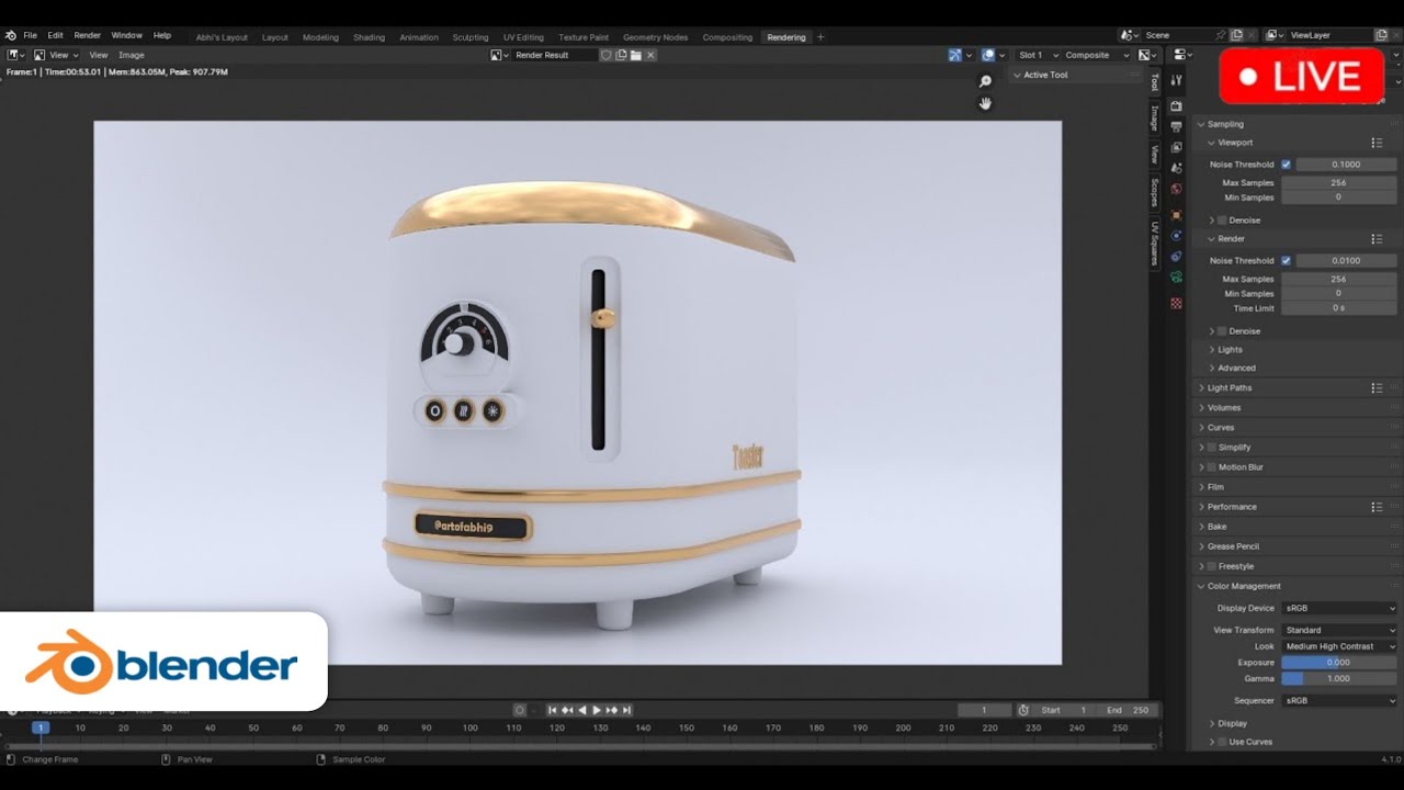 Toaster | Blender 4.1 | No mic Stream | #blender #artofabhilive - YouTube