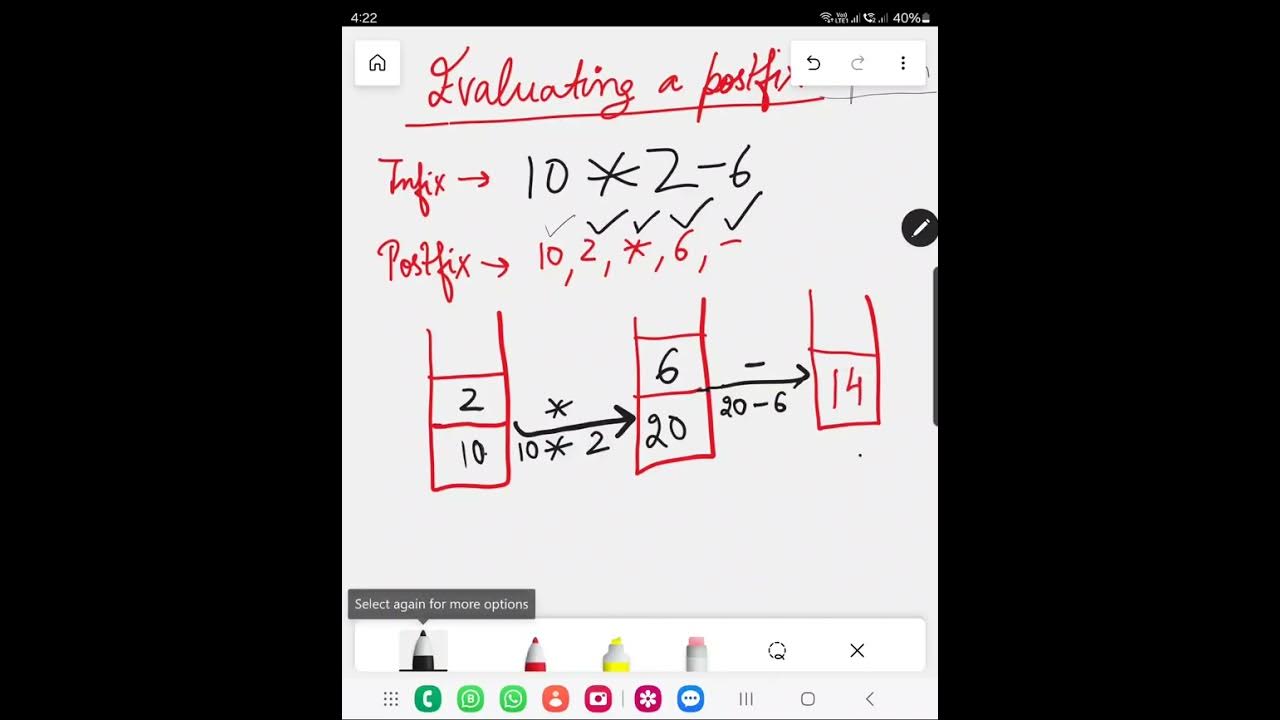 evaluation of postfix expression using stacks - YouTube