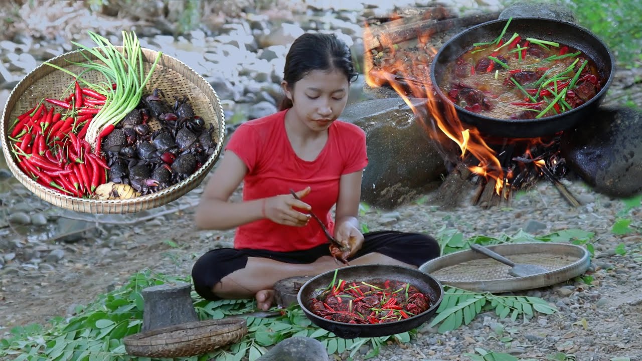 survival in the rainforest: Cooking crab recipe With Spicy spices For ...