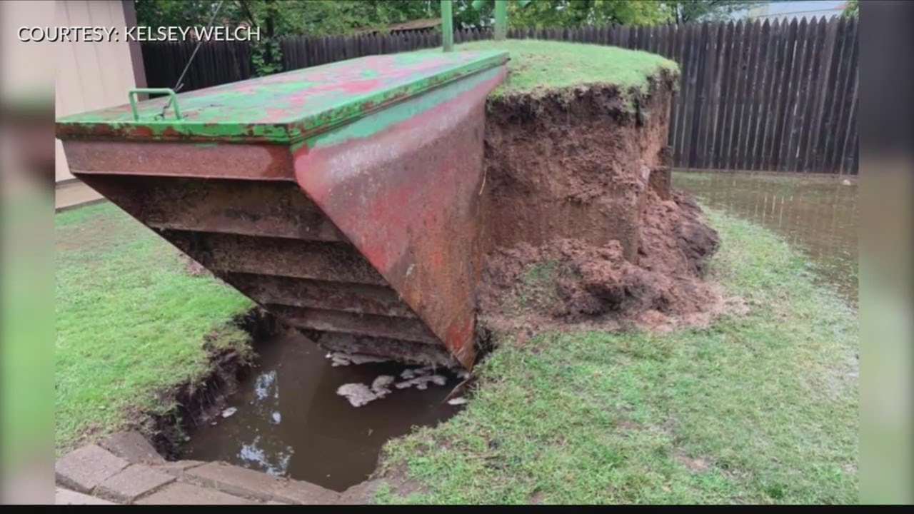 Recent rains cause storm shelter to float in White Deer - YouTube