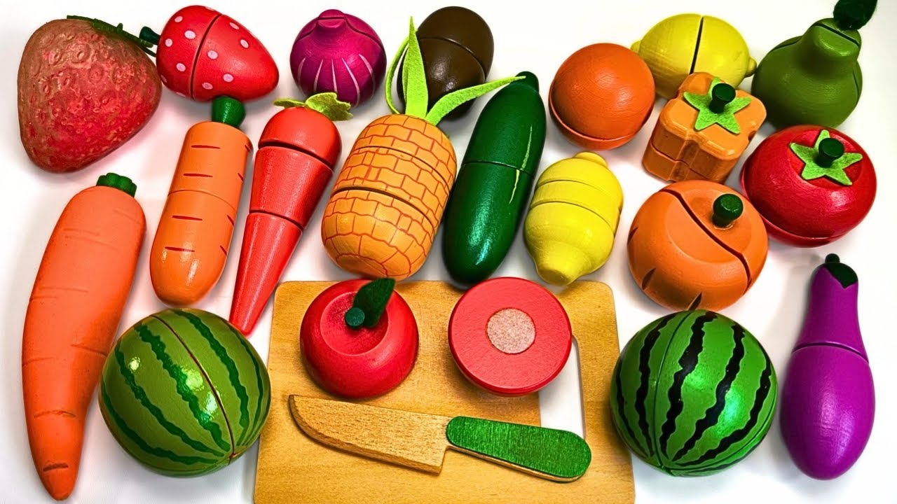 Cutting Wooden Fruit and Vegetables, Apple Cucumber | Wooden vs Squishy ...