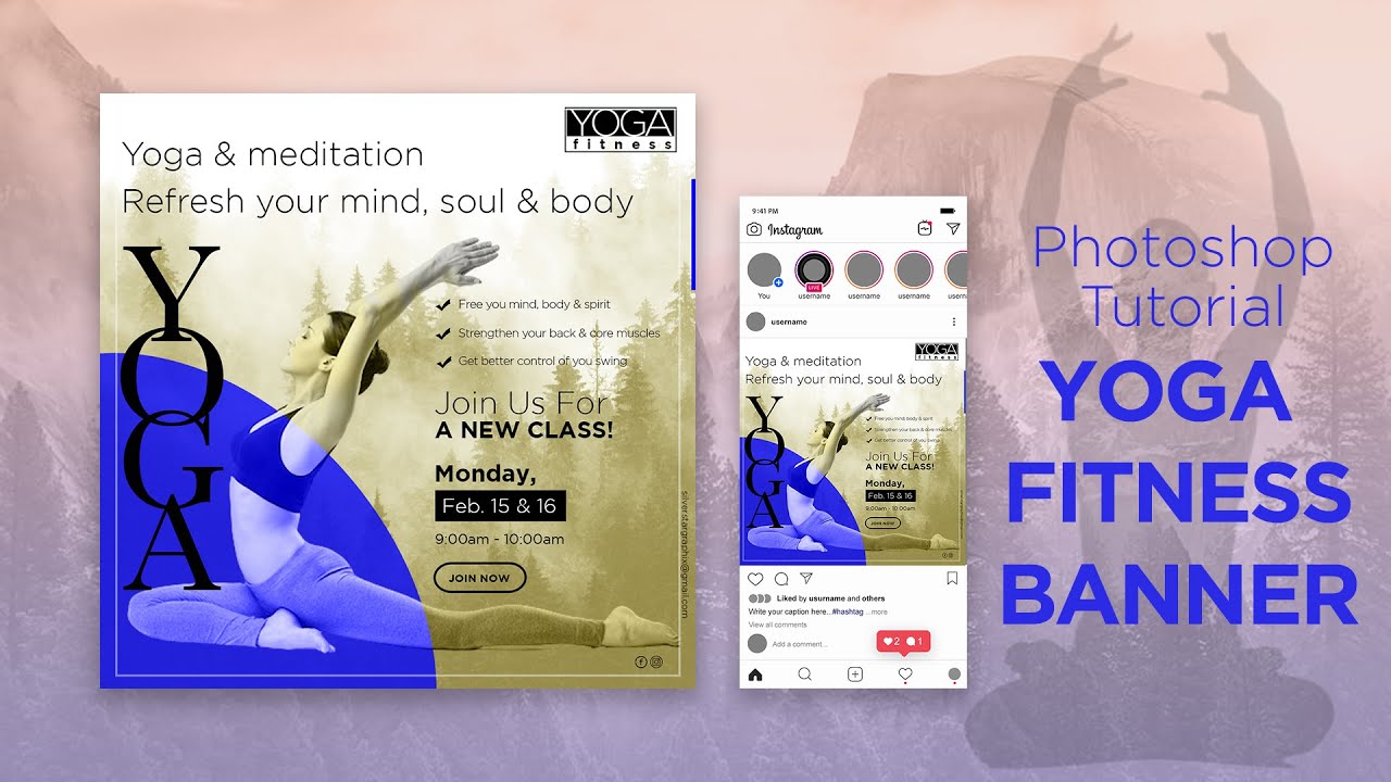 Yoga & Meditation Fitness Banner Design | Adobe Photoshop 2021 - YouTube