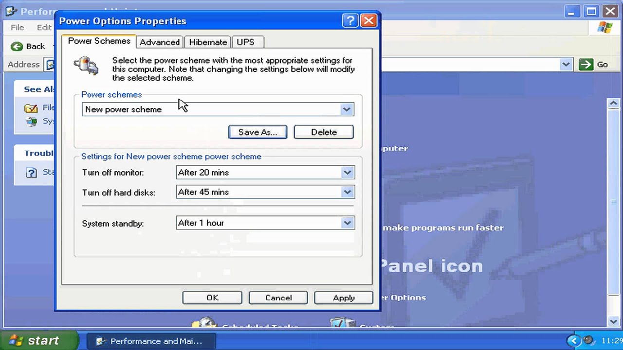 خيارات توفير الطاقة Power Options Windows XP - YouTube
