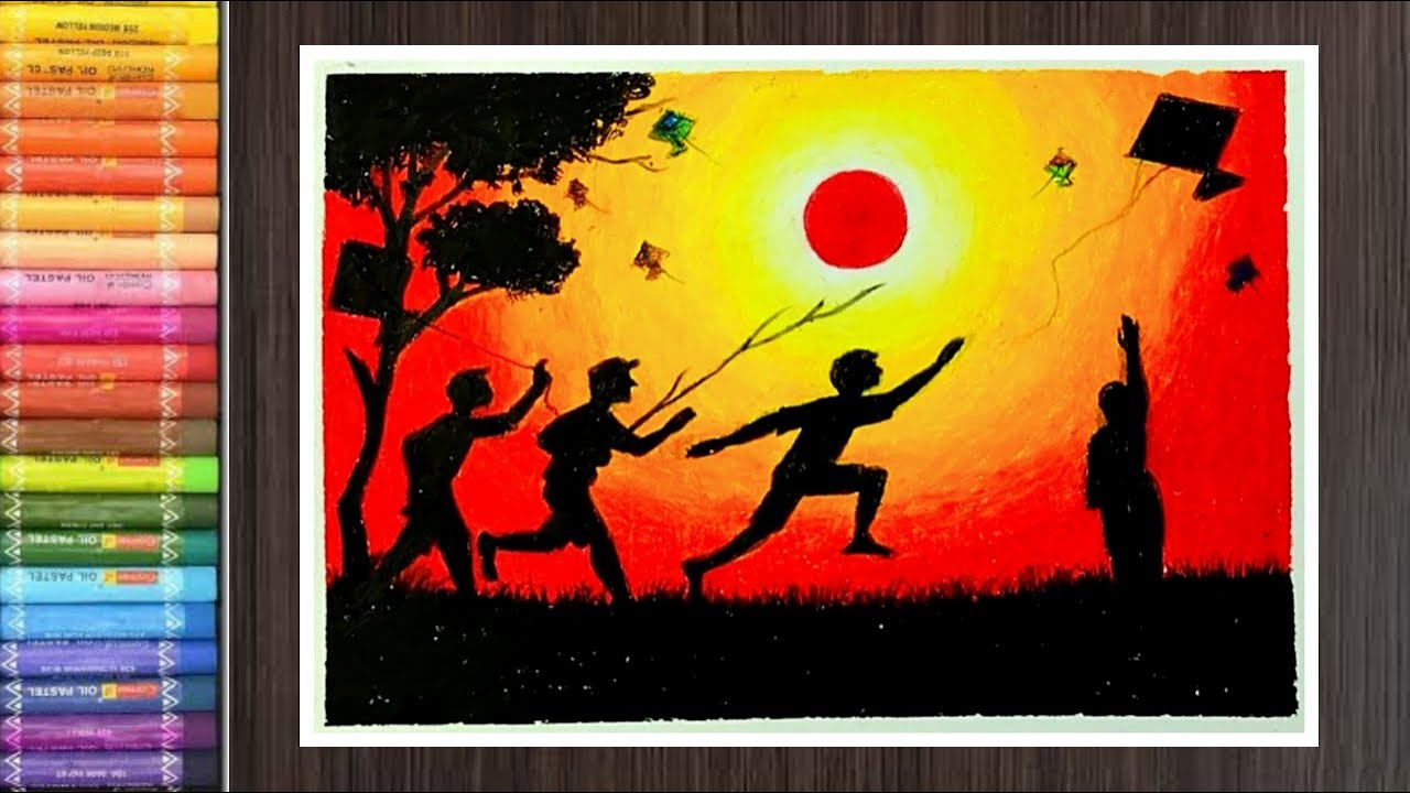 Makar Sankranti Drawing | Poush Parbon Drawing | Easy scenery Drawing ...
