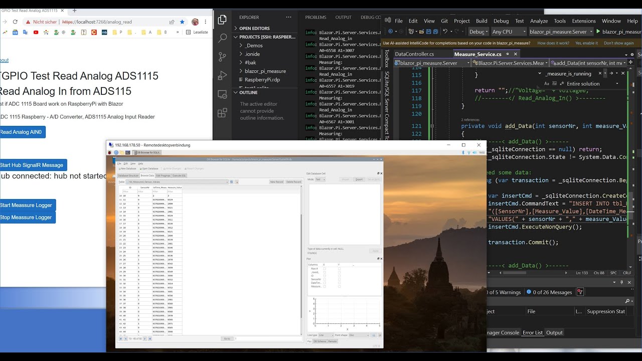 Messen mit Raspberry Pi, Blazor C# .NET 6 Webseite und Datenbank. - YouTube