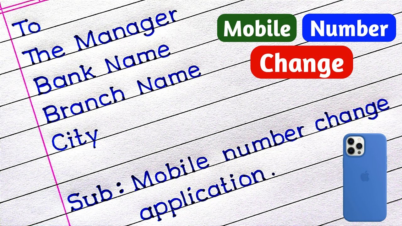 Application to Bank Manager to Change Mobile Number | Request for ...