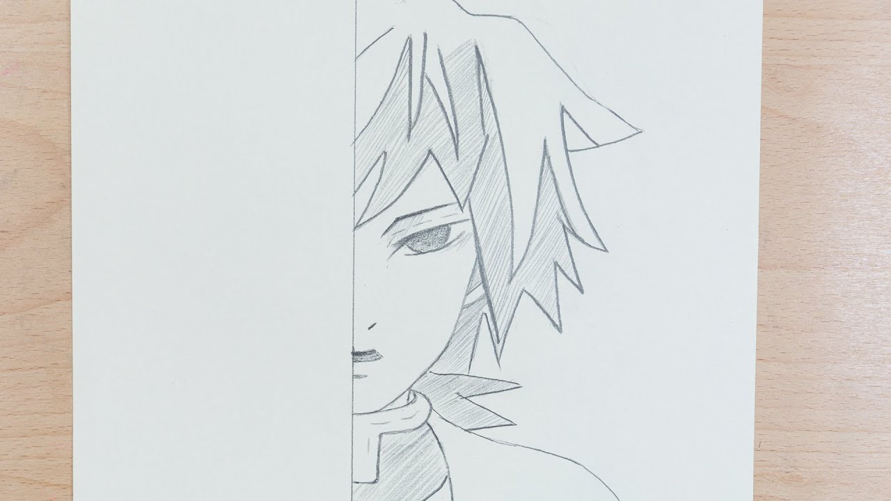 easy anime drawing | how to draw half face Tomioka Giyuu | step by step ...