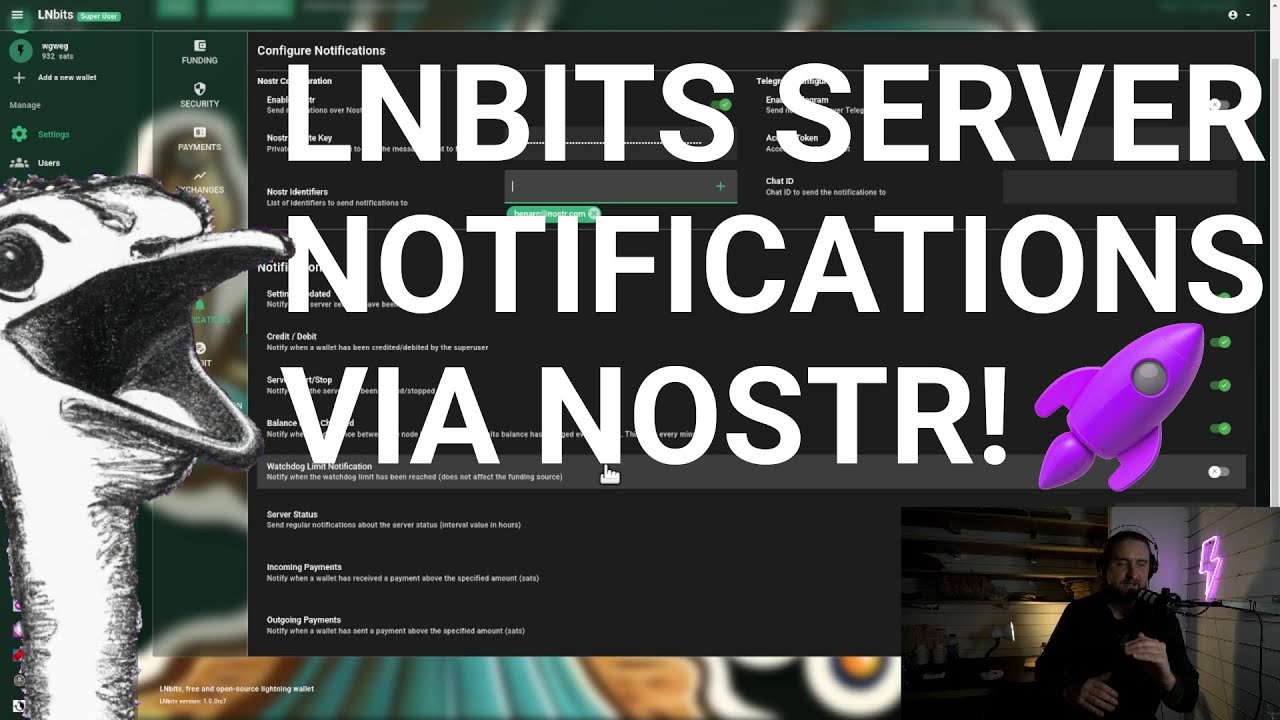 V1 Admin Tools: LNBITS SERVER NOTIFICATIONS OVER NOSTR! - YouTube