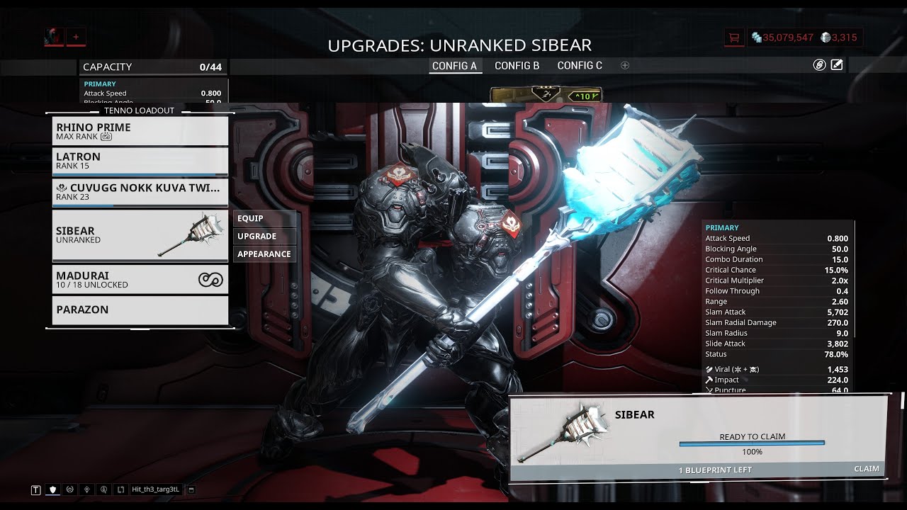 Warframe - Leveling up SIBEAR (which costs 30,000 cryotics to build ...