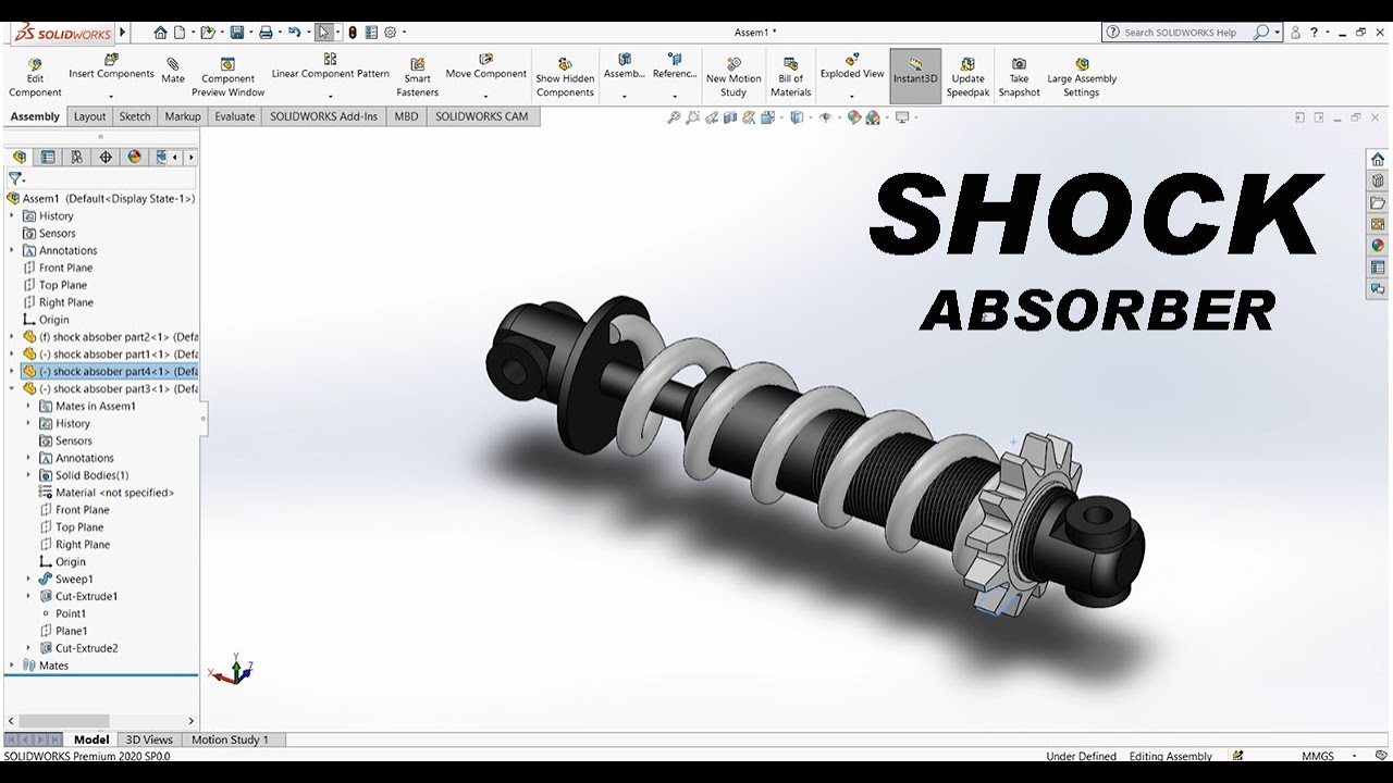 SolidWorks How to make a shock absorber? - YouTube
