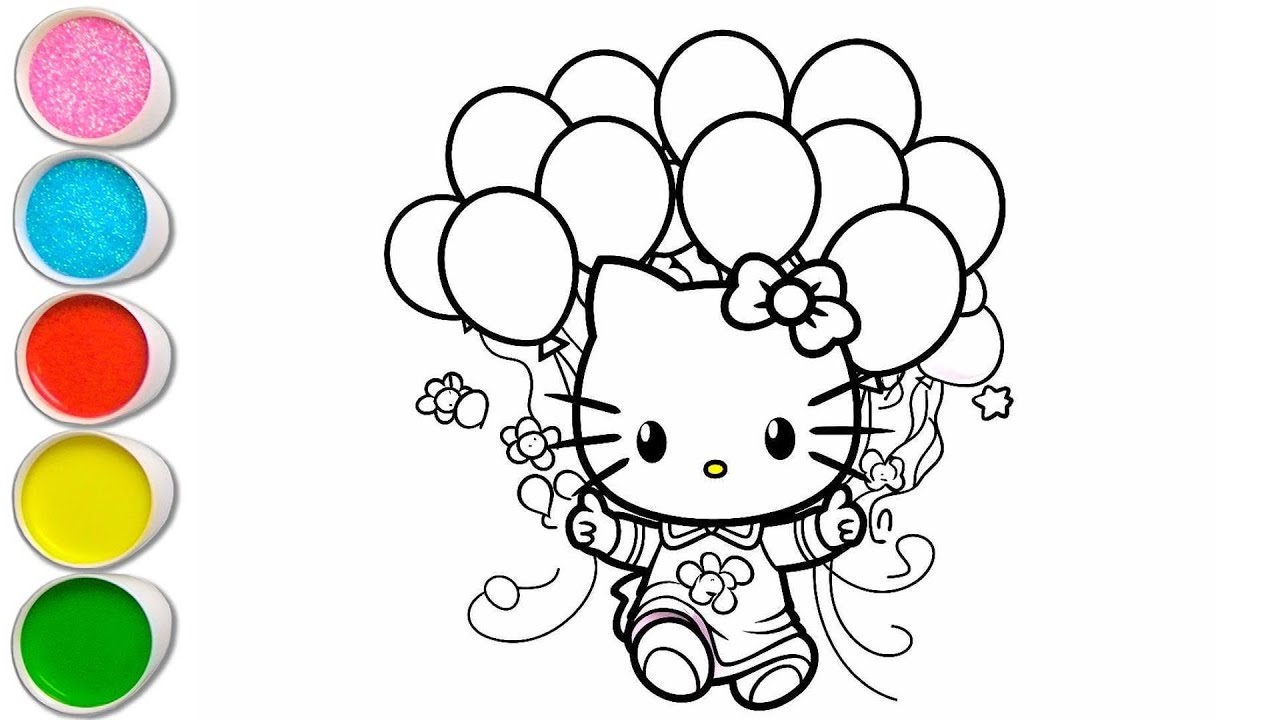 Hello Kitty & Balloon Drawing for kids, Painting & Coloring for kids ...