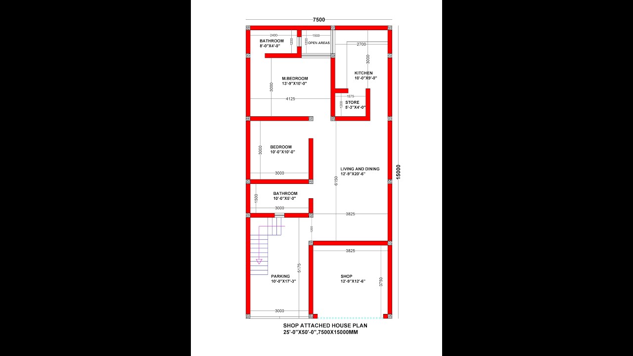 25x50 house plan shop ke sath,25x50 house design, 25x50 shop plan with ...